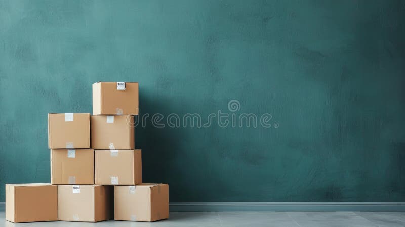 Minimalist Background of Stacked Cardboard Boxes in an Empty Room ...