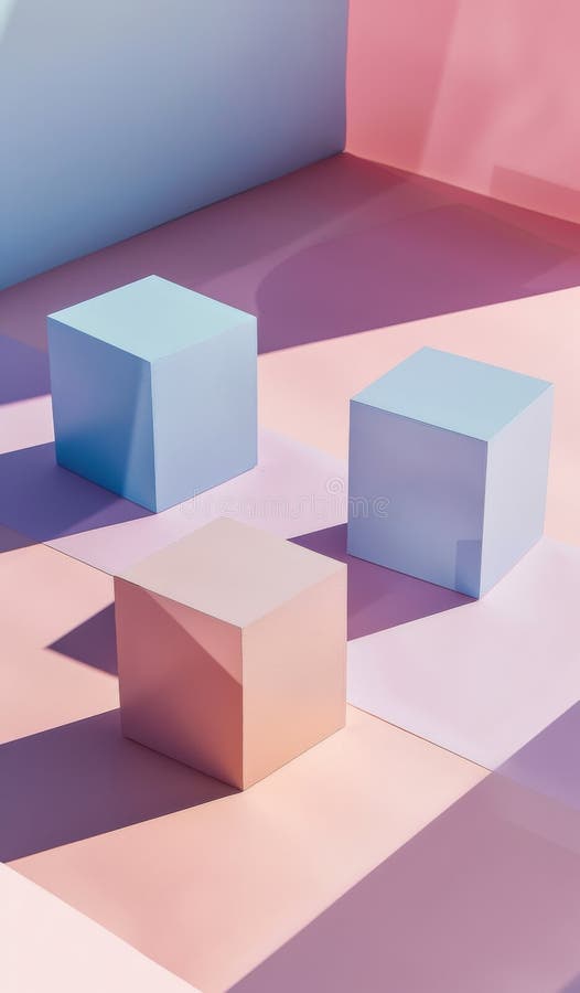 Minimalist Background with Three Pastel Colored Cubes on a Geometric ...