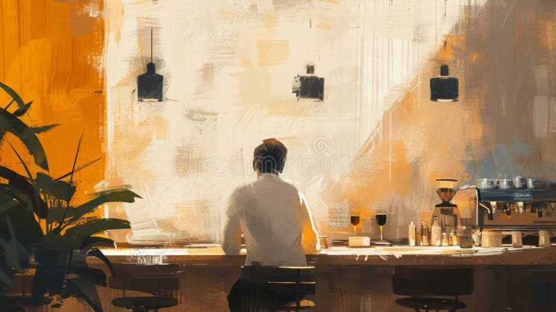 Minimalist Bar Interior with Customer in Focus Stock Image - Image of ...