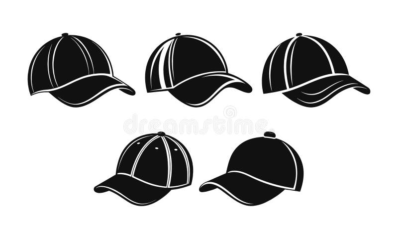 Minimalist Baseball Cap Silhouettes Black & White Vector Icons Stock ...