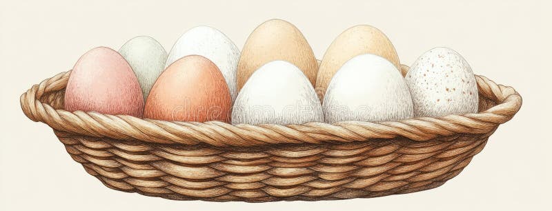 Minimalist Basket of Fresh Eggs Line Art Stock Illustration ...