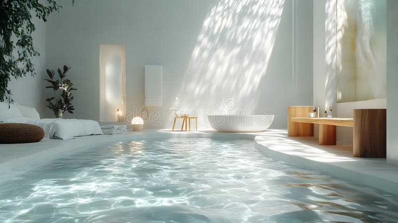 Minimalist Bathroom Interior Design with Pool Stock Illustration ...