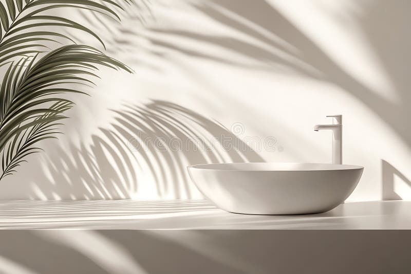 Minimalist Bathroom Sink with Palm Leaf Shadows Stock Illustration ...