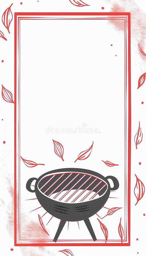 Minimalist BBQ Frame with Subtle Grill Patterns and Red Lines on White ...