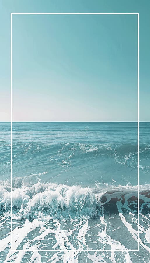 Minimalist Beach Frame with Pastel Blue Waves for Decorative Design ...