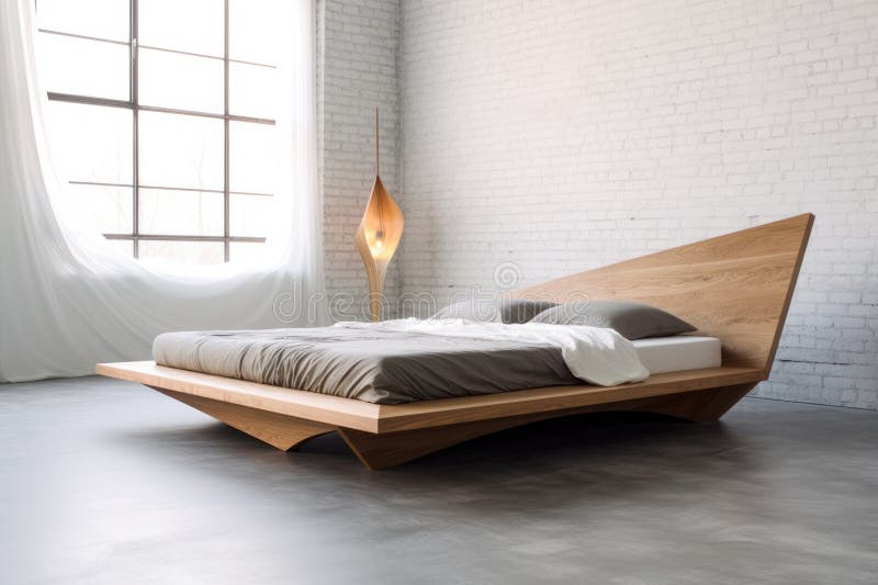 A Minimalist Bed with Simple Bedding Design Stock Image - Image of ...