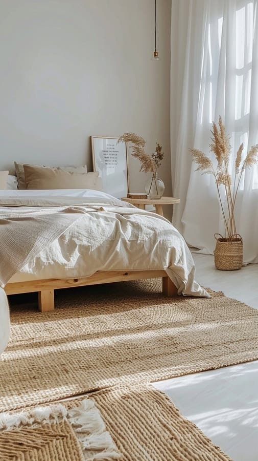 Minimalist Bedroom with Neutral Tones and Uncluttered Decor Stock ...