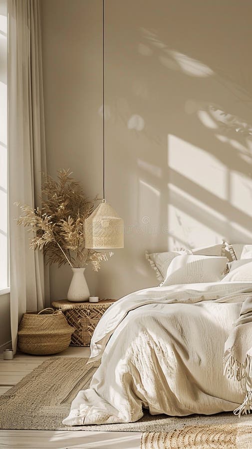 Minimalist Bedroom with Neutral Tones and Uncluttered Decor Stock ...