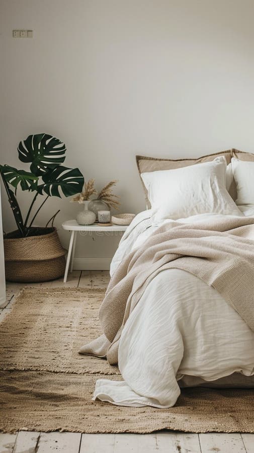 Minimalist Bedroom with Neutral Tones and Uncluttered Decor Stock ...