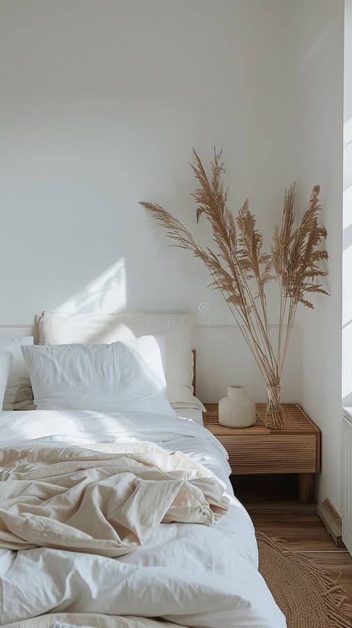 Minimalist Bedroom with Neutral Tones and Uncluttered Decor Stock ...