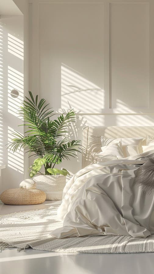 Minimalist Bedroom with Neutral Tones and Uncluttered Decor Stock ...