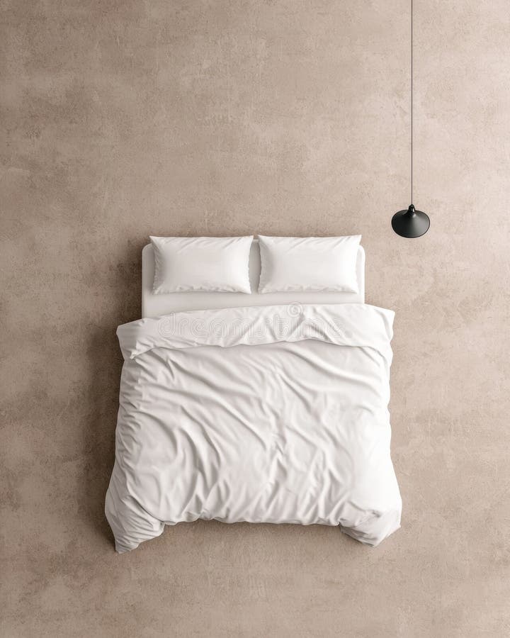 Minimalist Bedroom with White Bedding and Soft Wall Texture Stock Photo ...