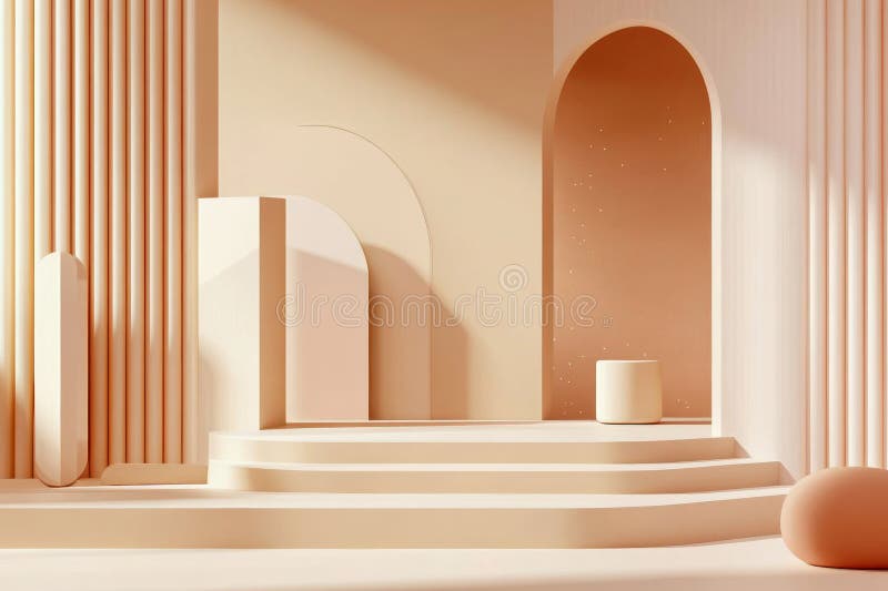 Minimalist Beige Architectural Scene with Arches and Geometric Shapes ...