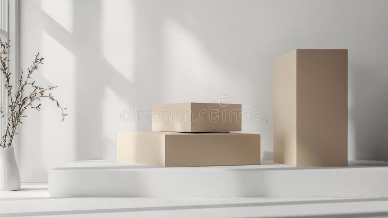Minimalist Beige Boxes in Bright Natural Light Stock Image - Image of ...