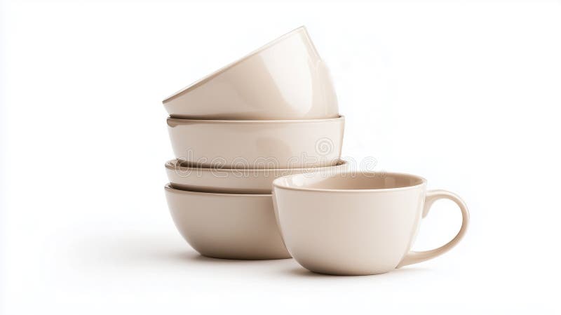 Minimalist Beige Ceramic Dinnerware Set White Background Stock Photos ...