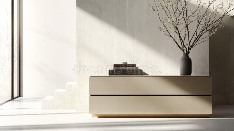 Minimalist Beige Interior Design with Sunlight Stock Illustration ...