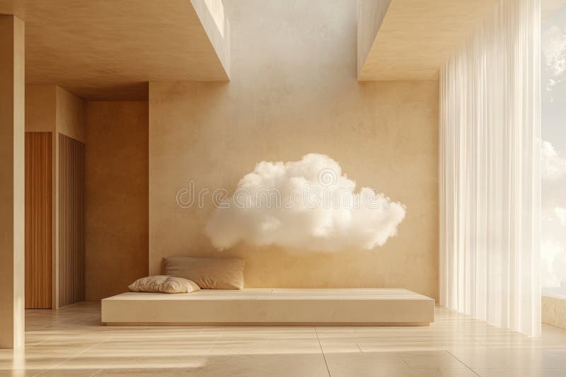 Cloud-inspired Interiors, the Minimalist Beige Interior Encourages Reflection, with a Soft Cloud ...