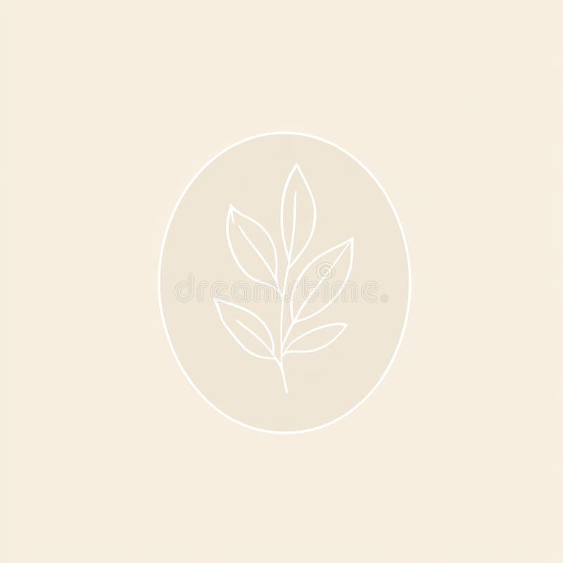 Minimalist Beige Leaf Branch Design in Circle Logo Stock Illustration ...