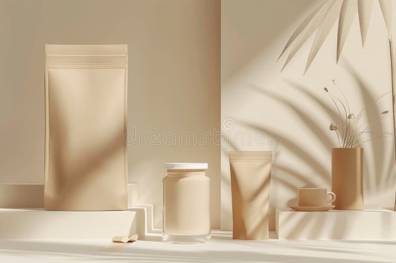 Minimalist Beige Packaging Scene with Natural Shadows and Eco-Friendly ...