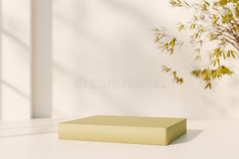 Minimalist Beige Platform with Soft Shadows and a Delicate Plant on a ...