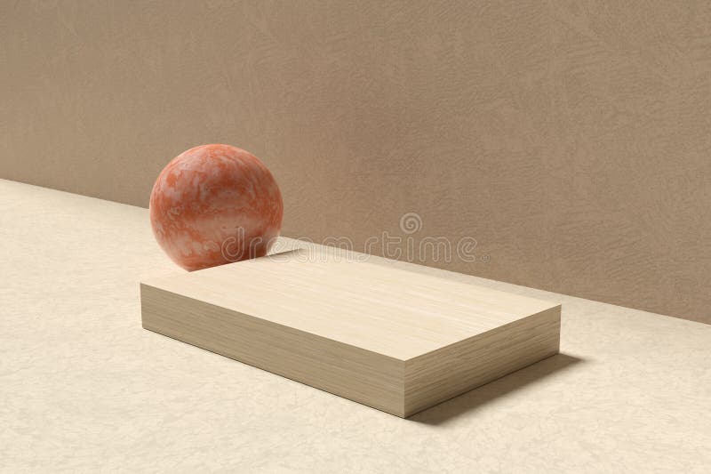 Minimalist Beige Rectangular Stand with Marble Sphere. Mock Up Podium ...