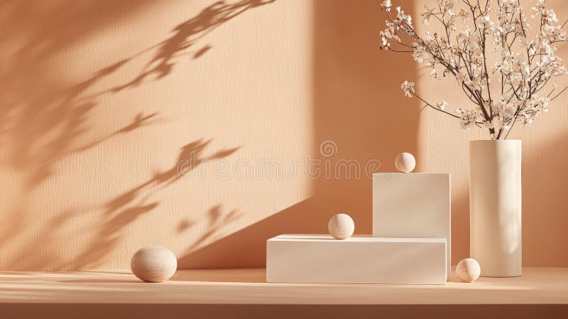 Minimalist Beige Scene with Geometric Objects and Flower Shadows Stock ...