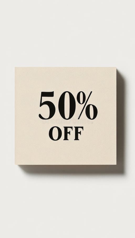 Minimalist Beige Square Note Card with Black 50 Off Text, Isolated on ...