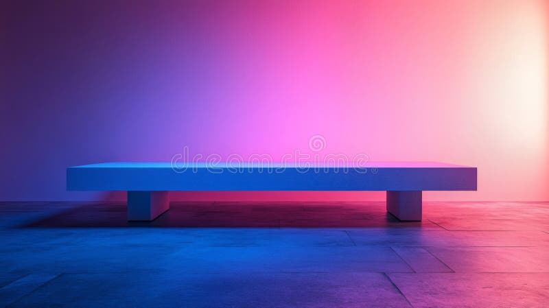 Minimalist Bench with Neon Pink and Blue Gradient Background Stock ...