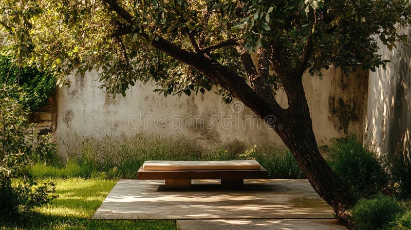 A Minimalist Bench Styled with a Single Cushion Placed Under a Tree ...