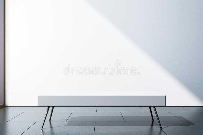 Minimalist Bench in Sunlit Room Corner. 3D Rendering Stock Illustration ...