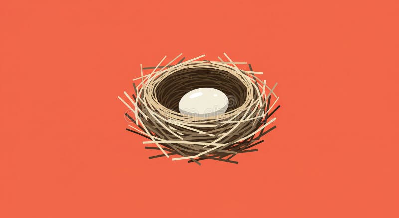 Minimalist Bird Nest with Egg on Bold Orange Background Stock Photo ...