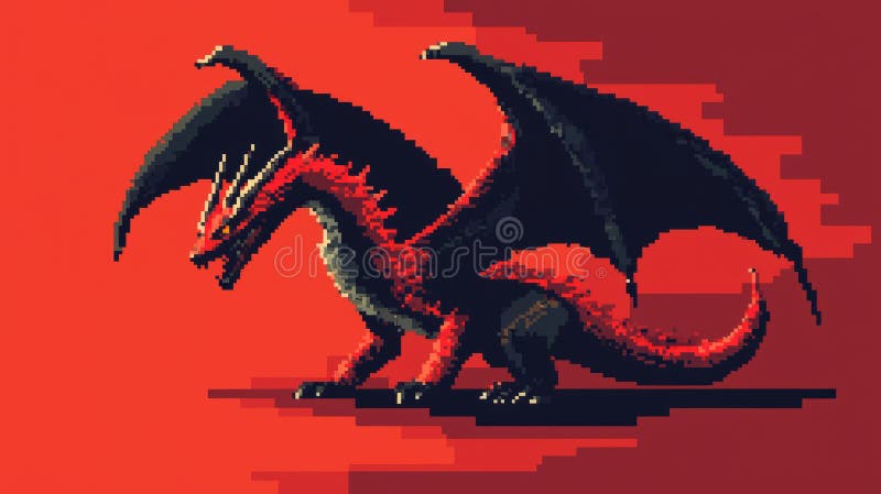 Minimalist 8-bit Dragon Icon in Red and Black, Simple Pixel Design ...