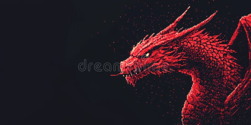 Minimalist 8-bit Dragon Icon in Red and Black, Simple Pixel Design ...