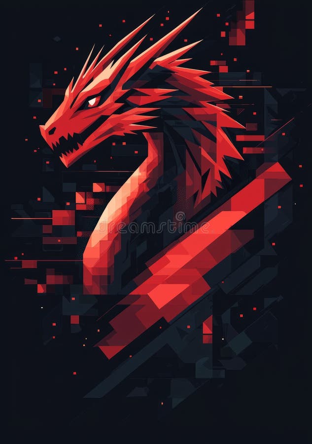 Minimalist 8-bit Dragon Icon in Red and Black, Simple Pixel Design ...