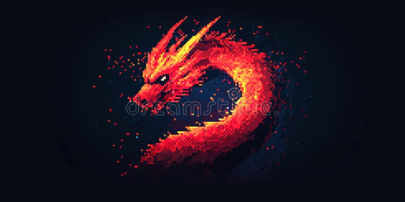 Minimalist 8-bit Dragon Icon in Red and Black, Simple Pixel Design ...