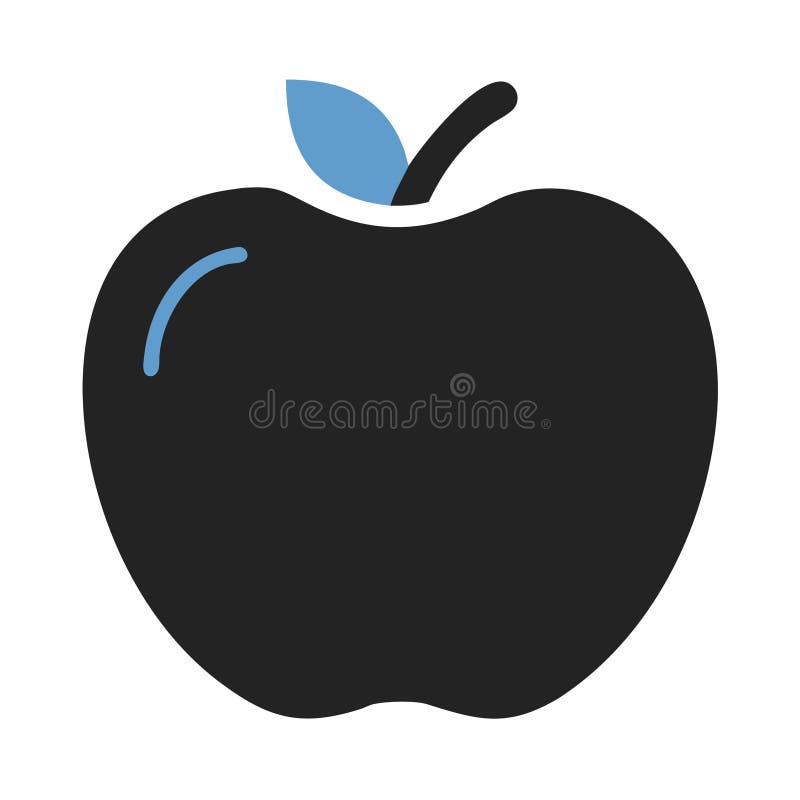 Minimalist Black Apple Vector Illustration with Blue Leaf Accent Stock ...