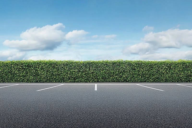 Minimalist Black Asphalt Empty Parking Lot with White Lines and a Green ...