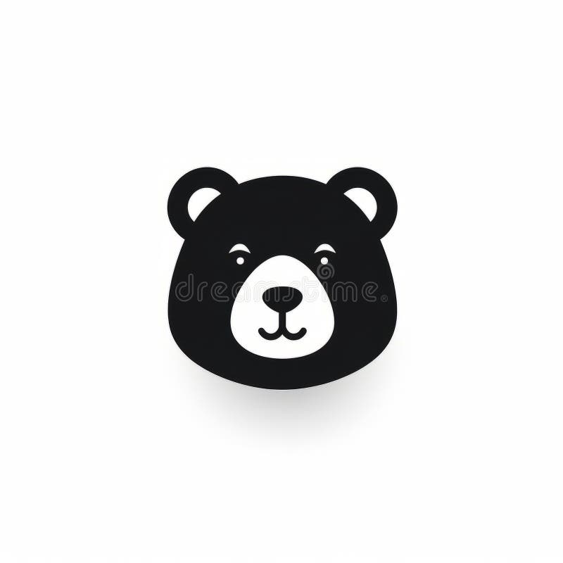 Minimalist Black Bear Face Icon on White Background Stock Image - Image ...
