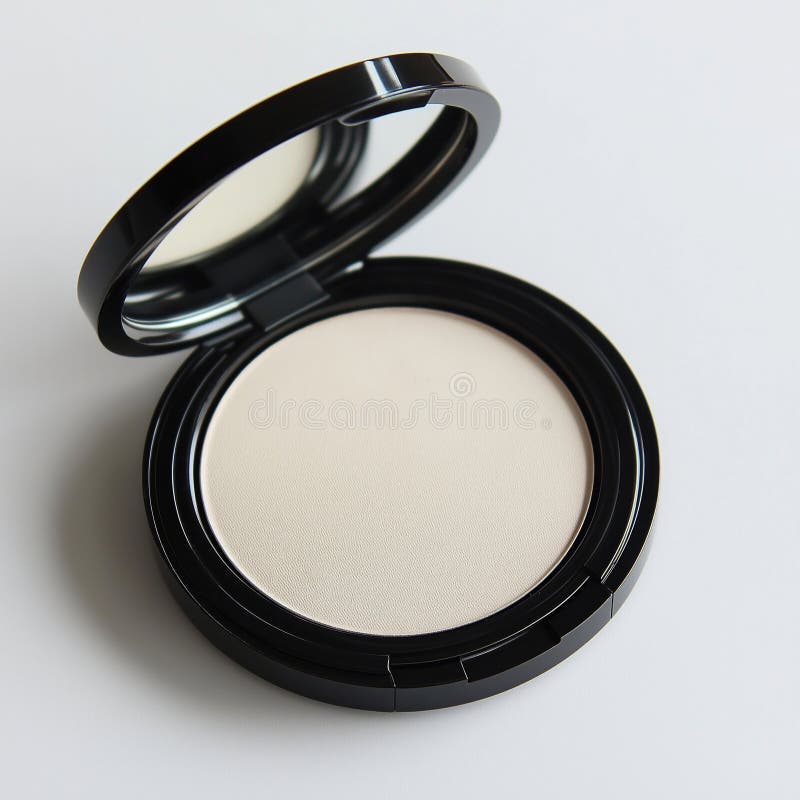 Minimalist Black Compact Case with Open Face Powder on Light Background ...