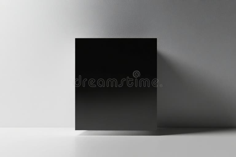 Minimalist Black Cube on a Stark White Surface with Shadow Effects in a ...