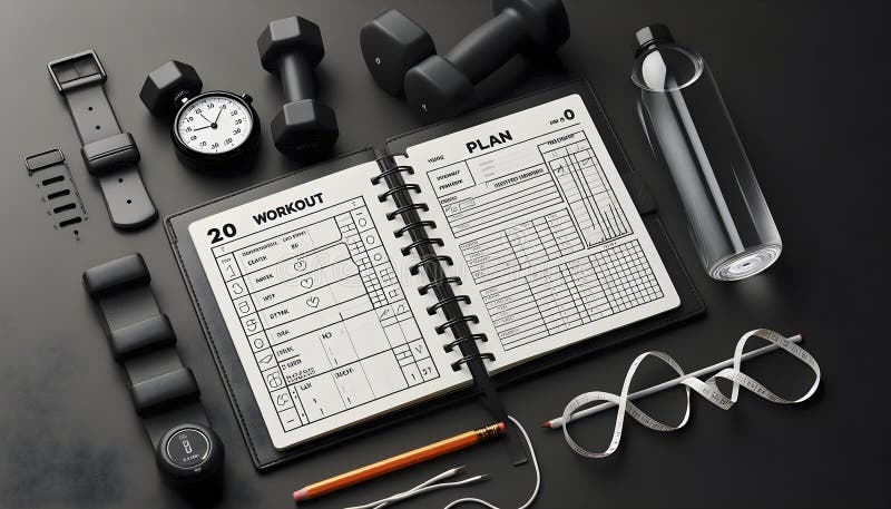 Minimalist Black Fitness Diary Open To Workout Plan Page, Ai Created ...