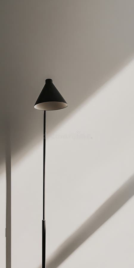 Minimalist Black Floor Lamp Casting Shadows on a White Wall in a Modern ...
