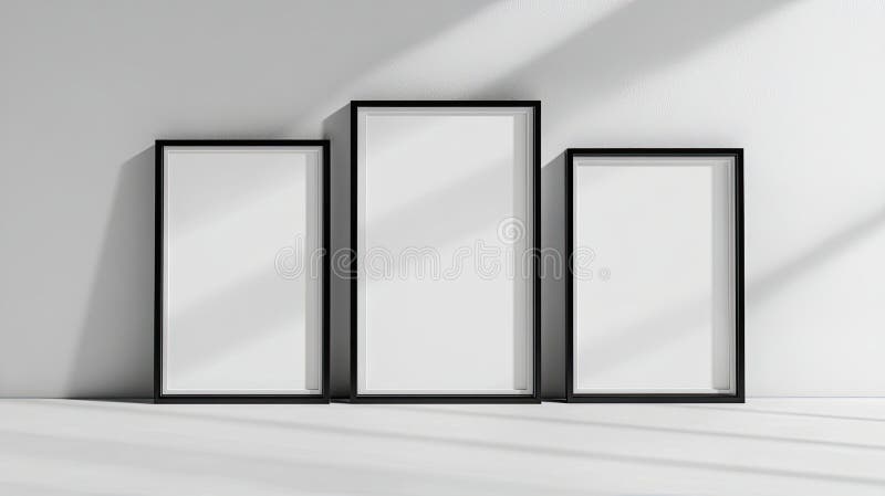 Minimalist Black Frames on a White Wall Casting Shadows. Perfect Modern ...
