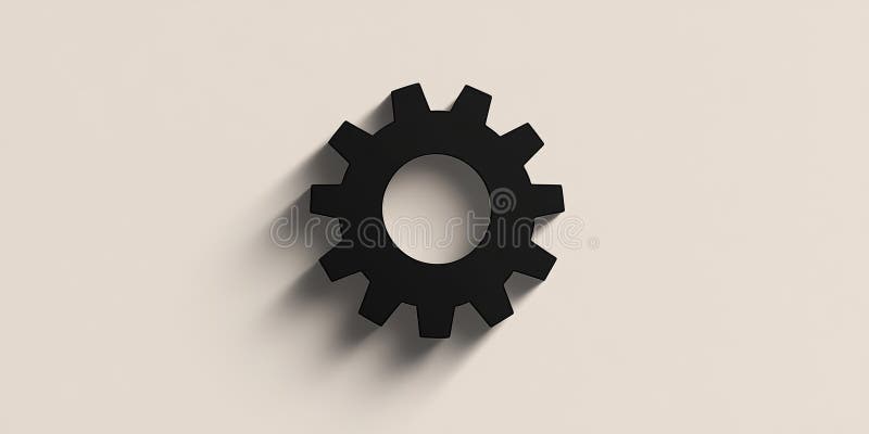 Minimalist Black Gear Icon on Neutral Background with Shadows Stock ...