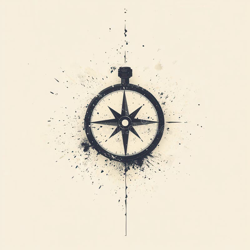 Abstract Compass Ink Splash Design on Light Background Stock ...