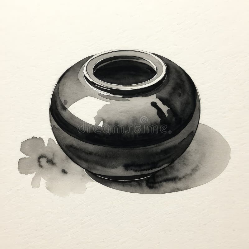 Minimalist Black Ink Pot with Shadow on White Background Stock Photo ...