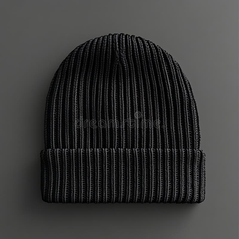 Minimalist Black Knit Beanie Hat with Subtle Ribbed Texture Design ...
