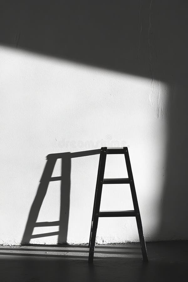 Minimalist Black Ladder Casting Shadow on White Wall in Sunlit Room ...