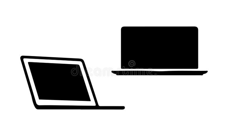 Set of Minimalist Laptop Silhouettes in Different Angles - Black and ...
