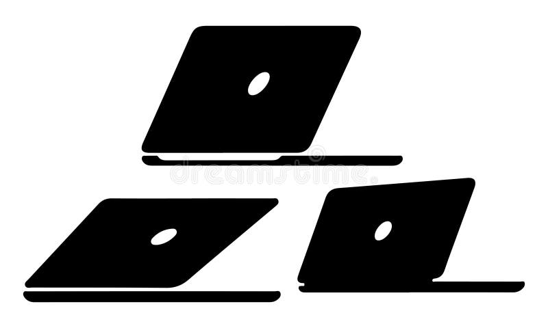 Set of Minimalist Laptop Silhouettes in Different Angles - Black and ...